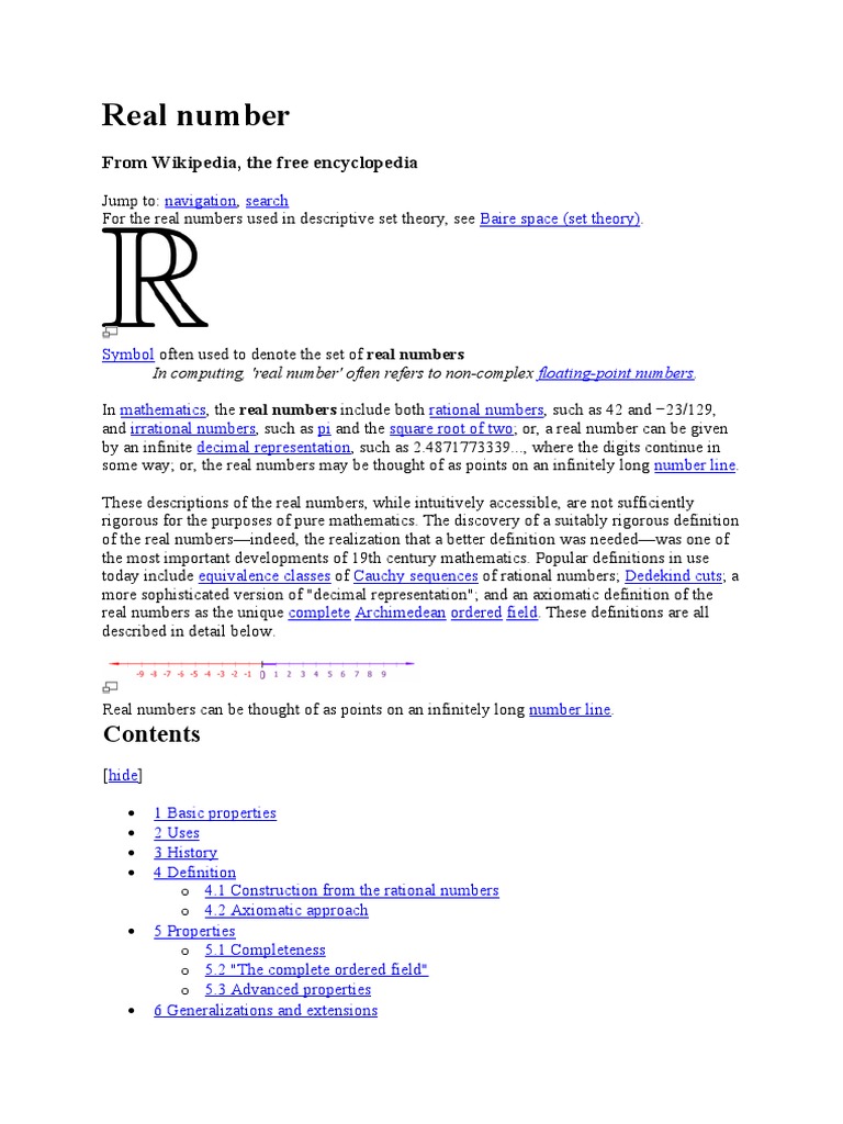 Real Number: From Wikipedia, The Free Encyclopedia | PDF | Real Number ...