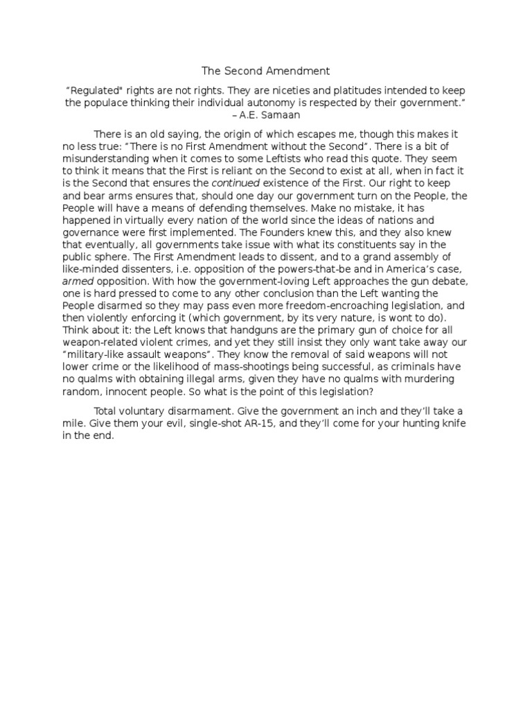 The Second Amendment: Defense of Rights | PDF