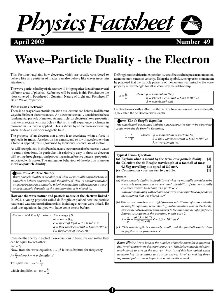 Wave-Particle Duality | PDF | Electron | Wavelength