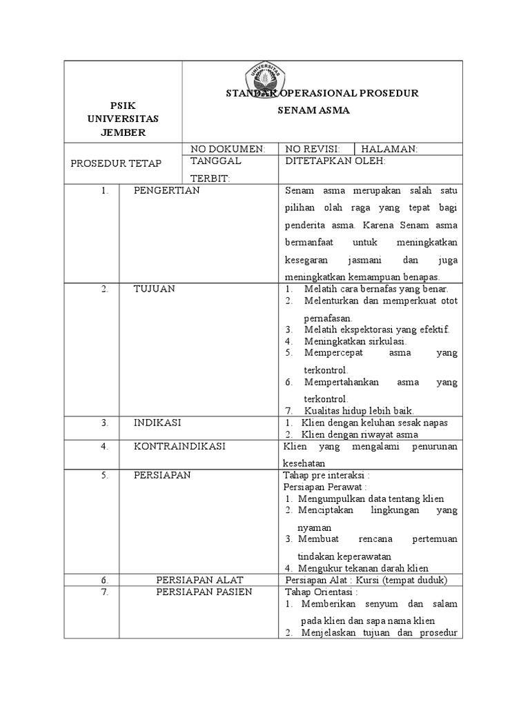 SOP Senam Asma | PDF