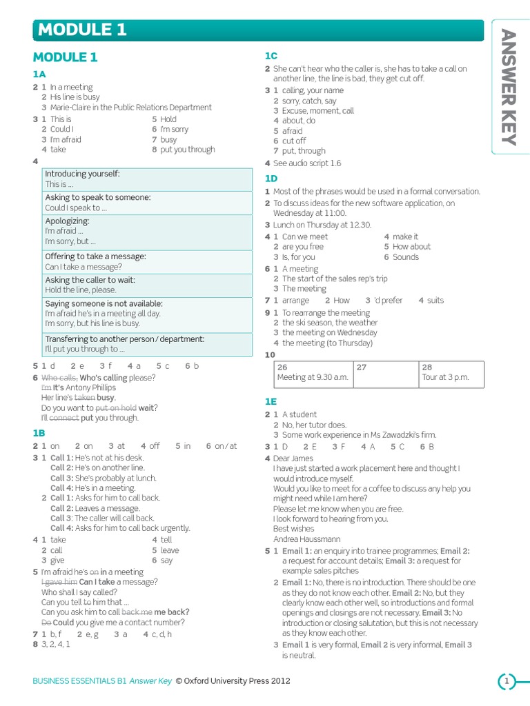Business Essentials B1 Answer Key Pdf Pdf Email Business