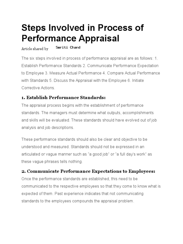 Steps Involved in Process of Performance Appraisal | PDF | Performance ...