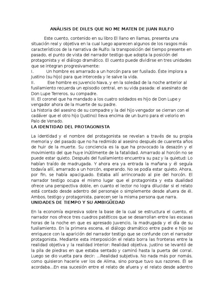 Análisis de Diles Que No Me Maten de Juan Rulfo | Narración | Cuentos Análisis de Diles Que No Me Maten de Juan Rulfo | Narración | Cuentos