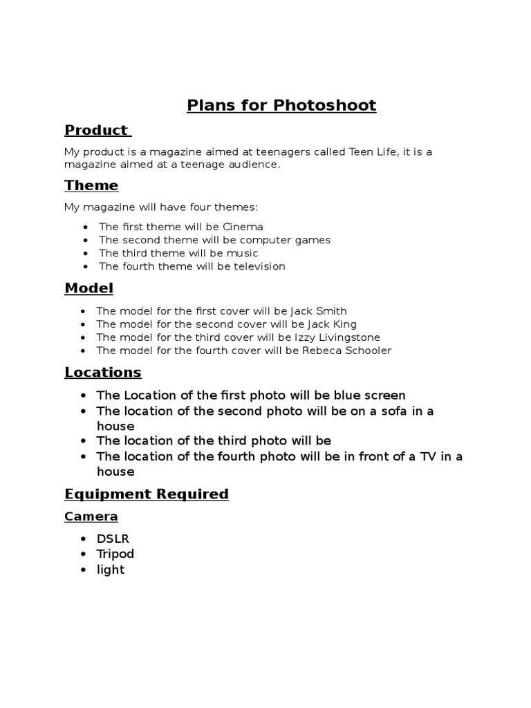 Plans For Photoshoot | PDF | Intellectual Property | Intellectual ...