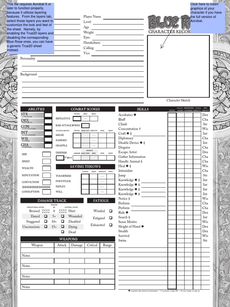 Blue Rose - Character Sheet | PDF | Role Playing Games | Gaming