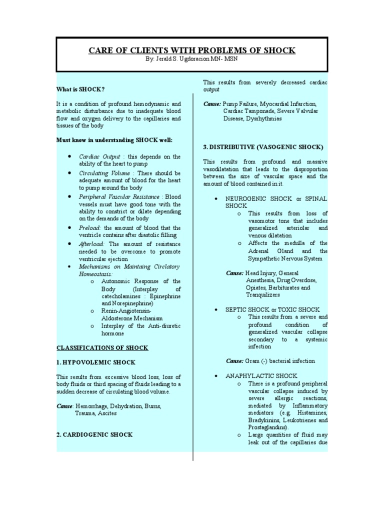 SHOCK - Handouts | PDF | Shock (Circulatory) | Blood Type