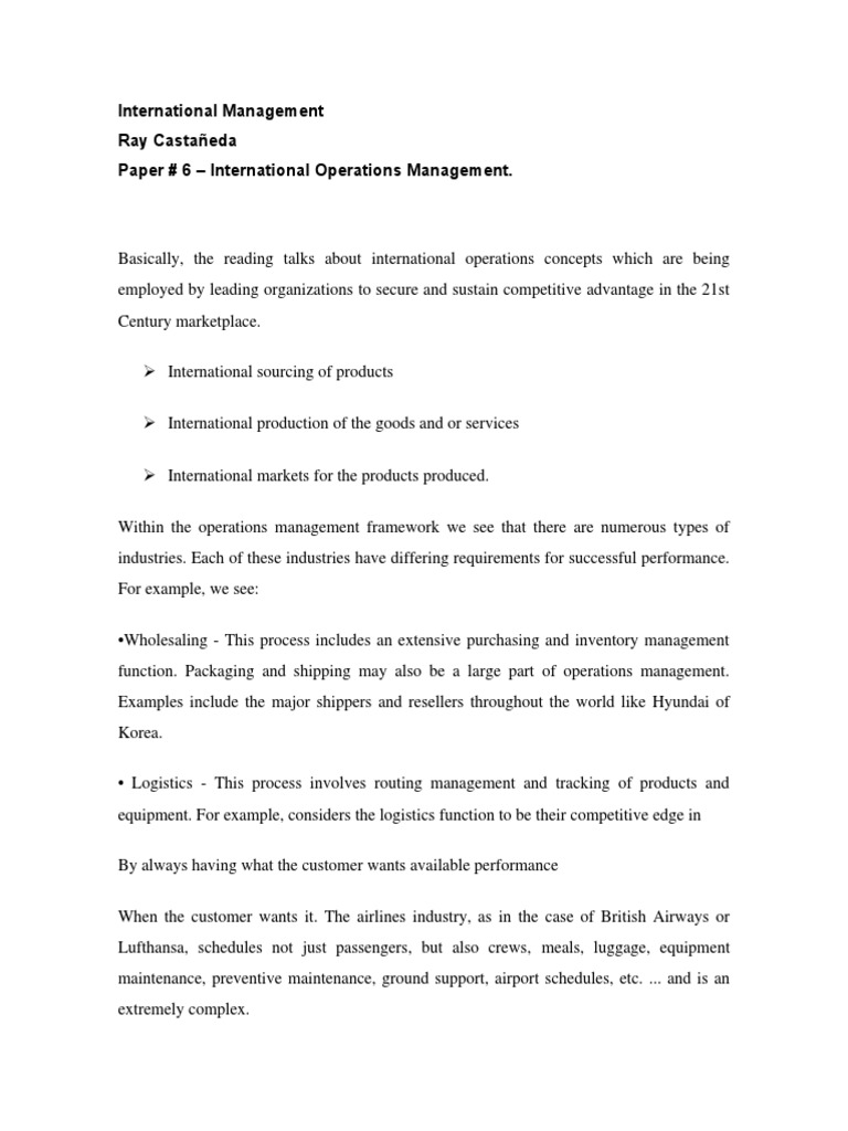 Paper # 6 - International Operations Management | PDF | Operations ...