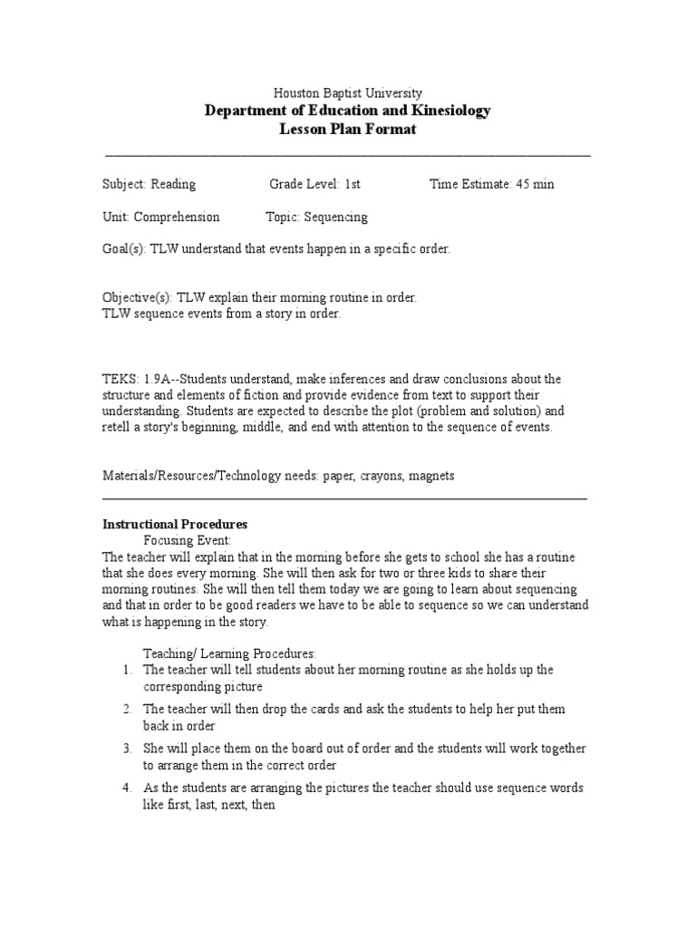 Sequencing Lesson Plan | PDF | Lesson Plan | Psychological Concepts