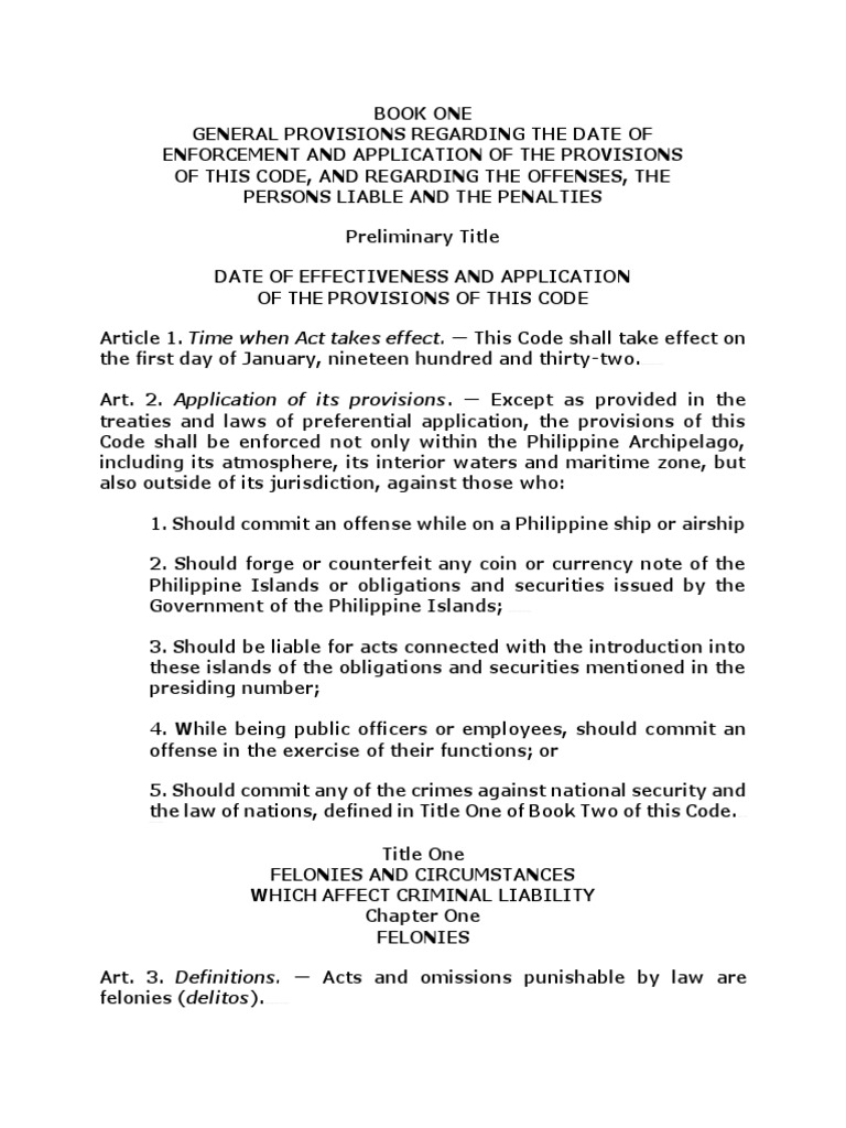 Revised Penal Code Book 1 | PDF | Felony | Ex Post Facto Law