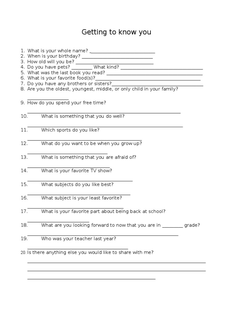 Gettingtoknowyou Questionnaire | PDF