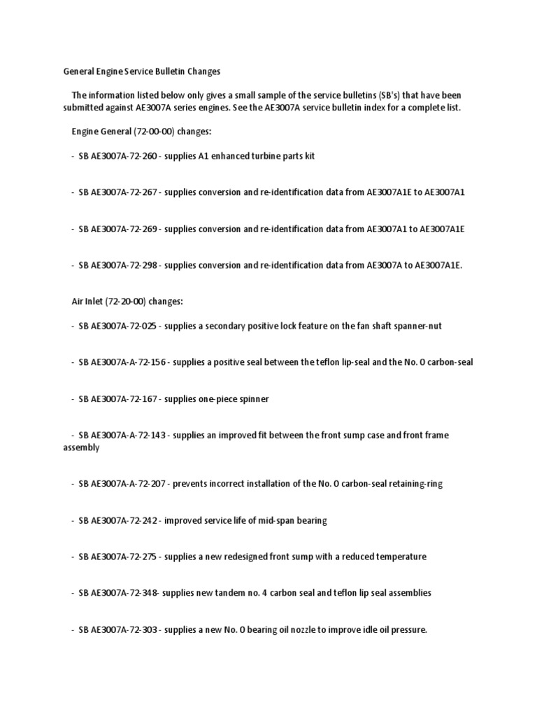 AE3007 Engine Service Bulletin Updates | PDF | Turbine | Gases