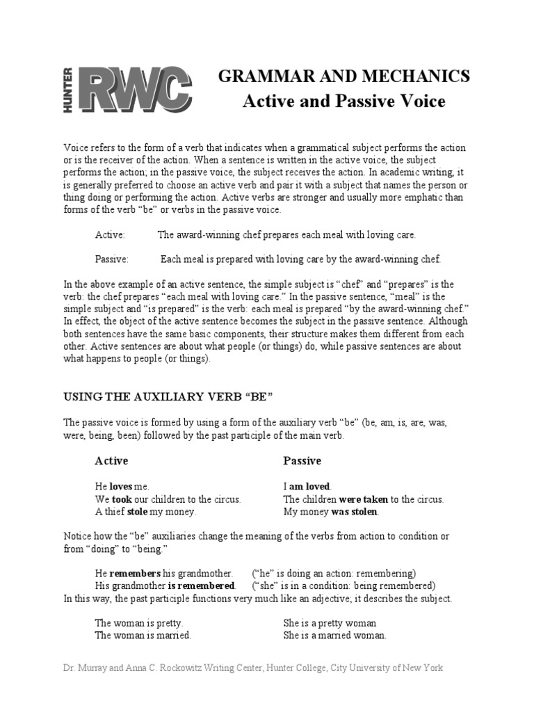 Active and Passive Voice PDF | PDF | Verb | Subject (Grammar)