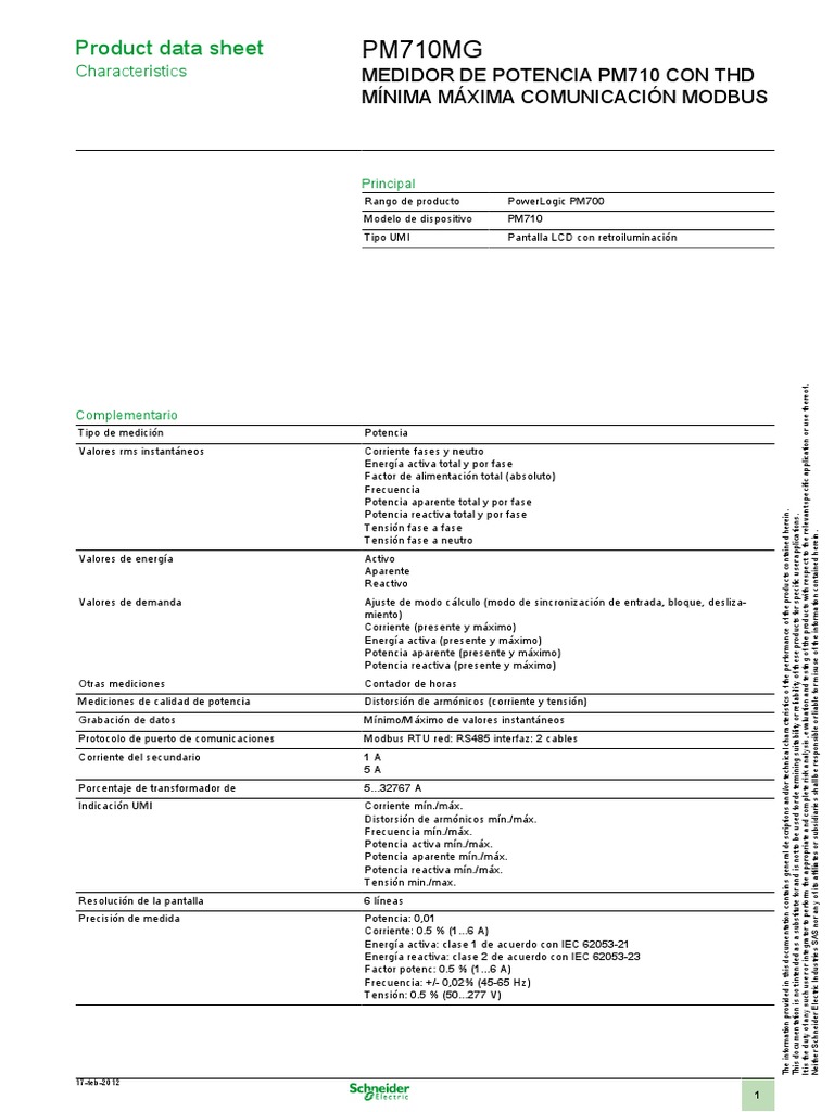 PowerLogic PM700 PM710MG | PDF | Electric Power | Electrical Impedance