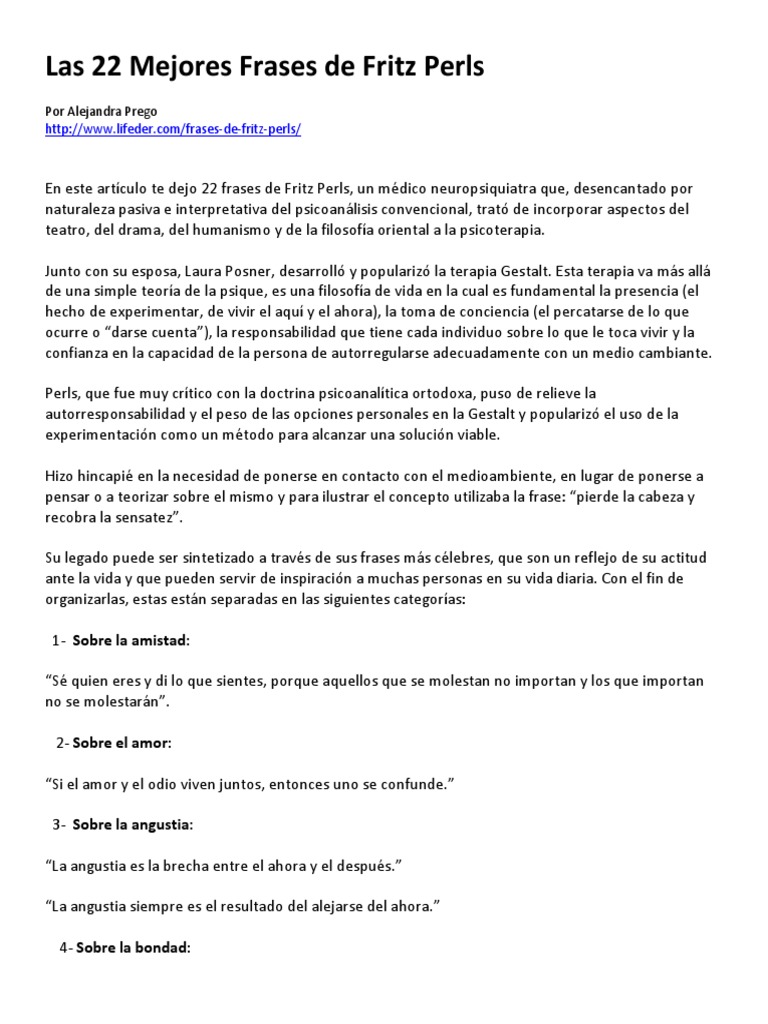 22 Frases de Fritz Perls PDF | PDF | Felicidad | Conceptos psicologicos