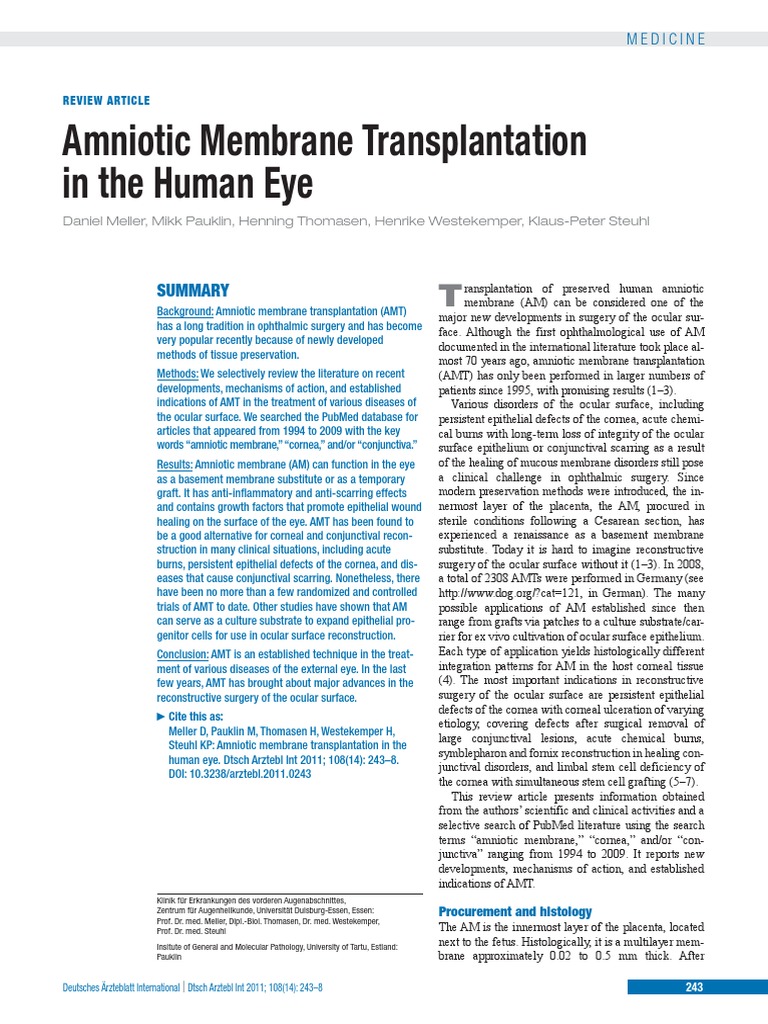 Amniotic Membrane Transplantation in The Human Eye | PDF | Cornea ...