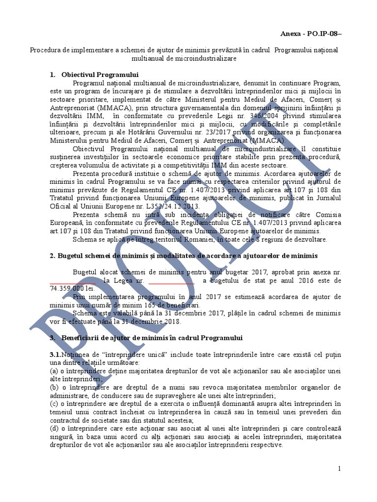 Proiect Procedura Microindustrializare 2017 | PDF