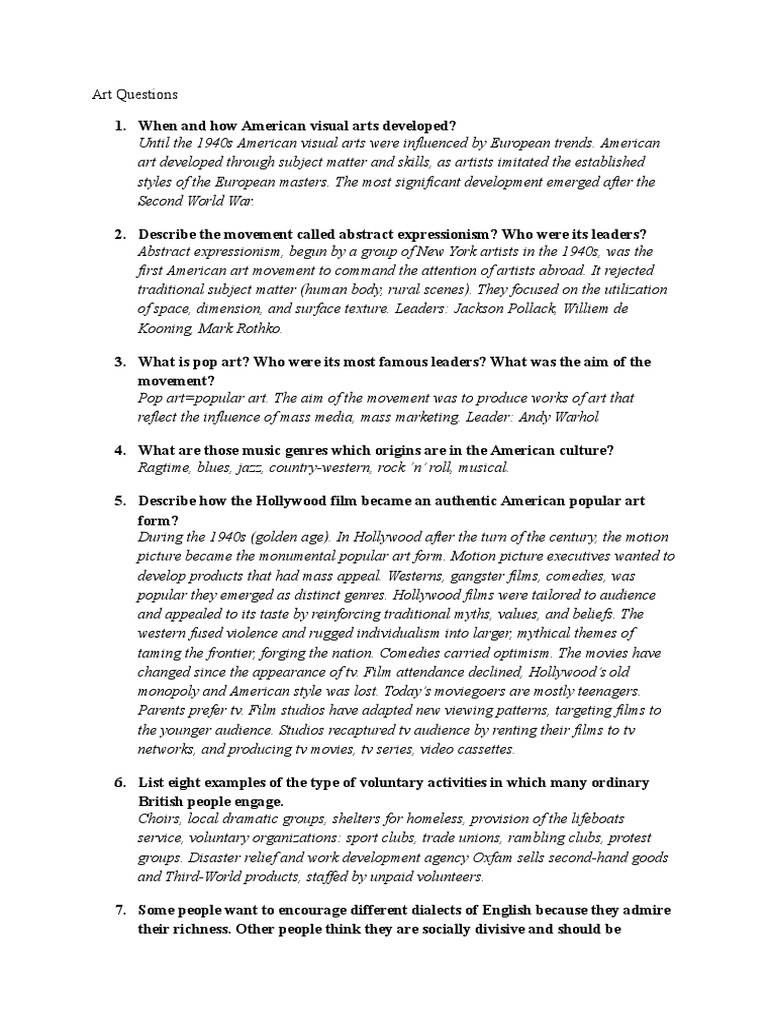 Art Questions | Download Free PDF | Theatre | Arts (General)