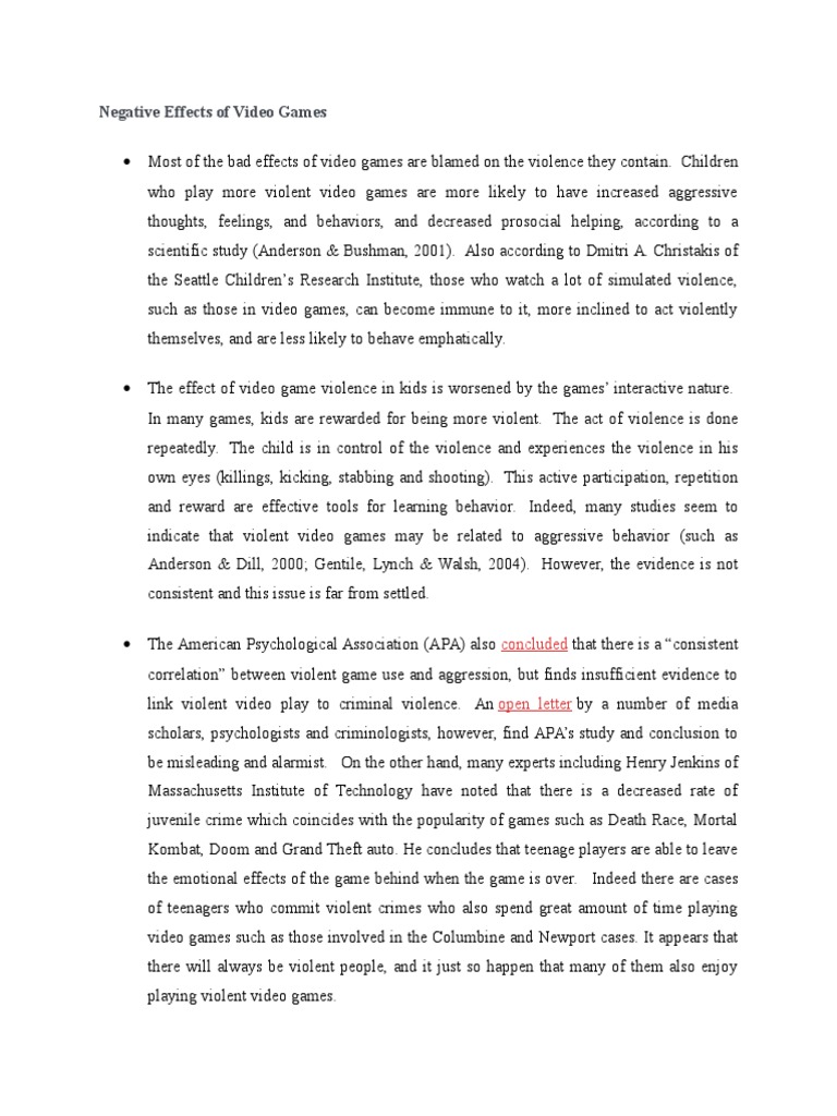 Negative Effects of Video Games | PDF | Video Games | Violence