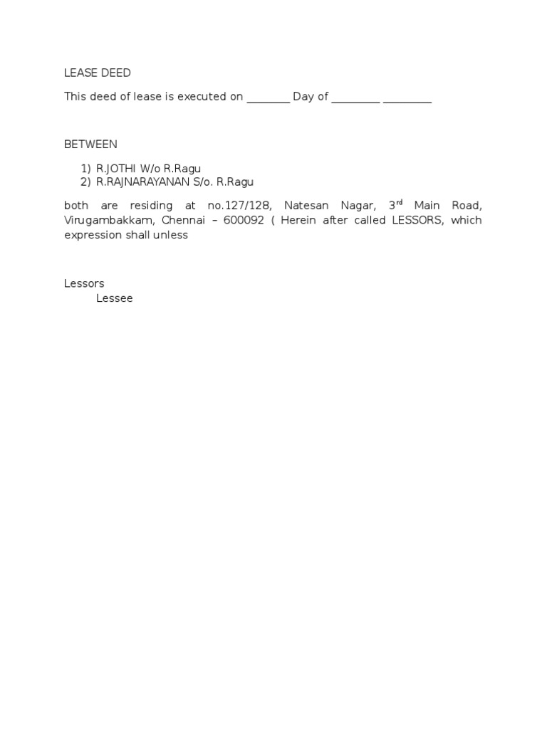 LEASE DEED Format | PDF