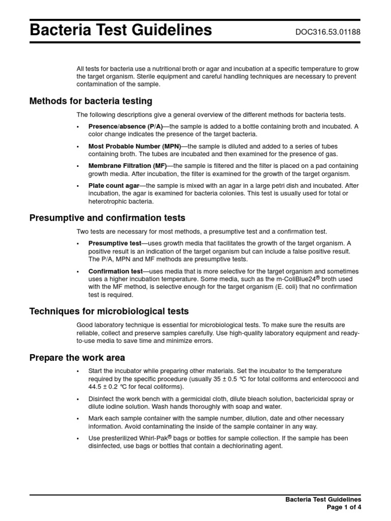 Bacteria Test Guidelines Methods For Bacteria Testing Pdf