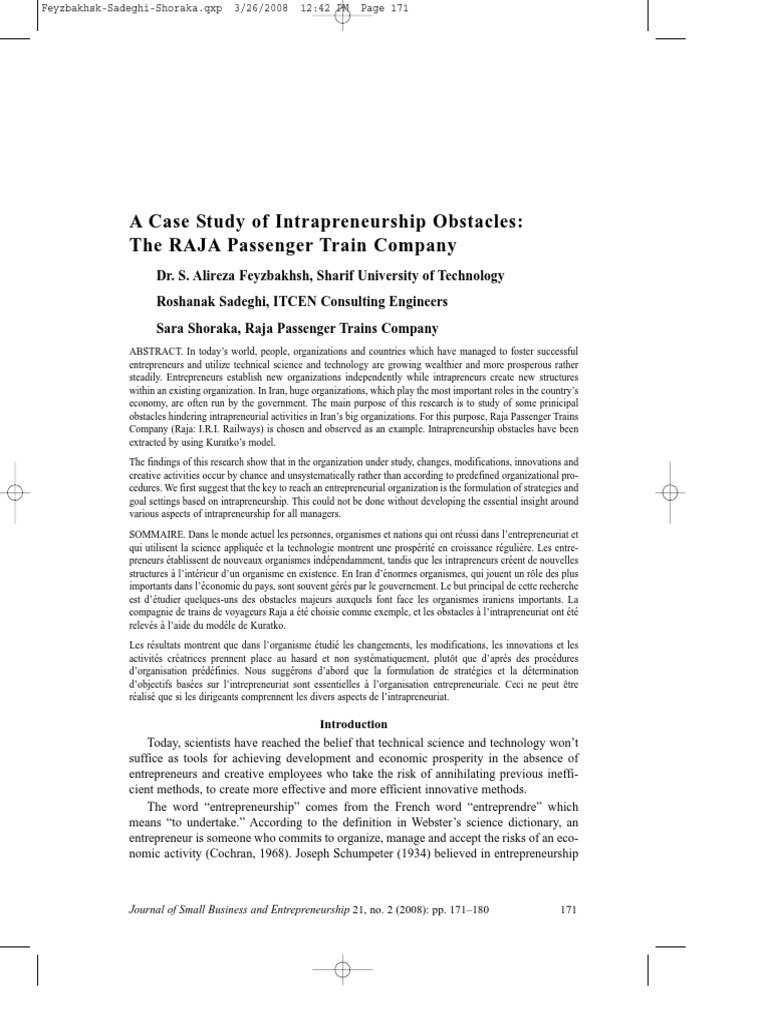 A Case Study of Intrapreneurship Obstacles | PDF | Entrepreneurship ...