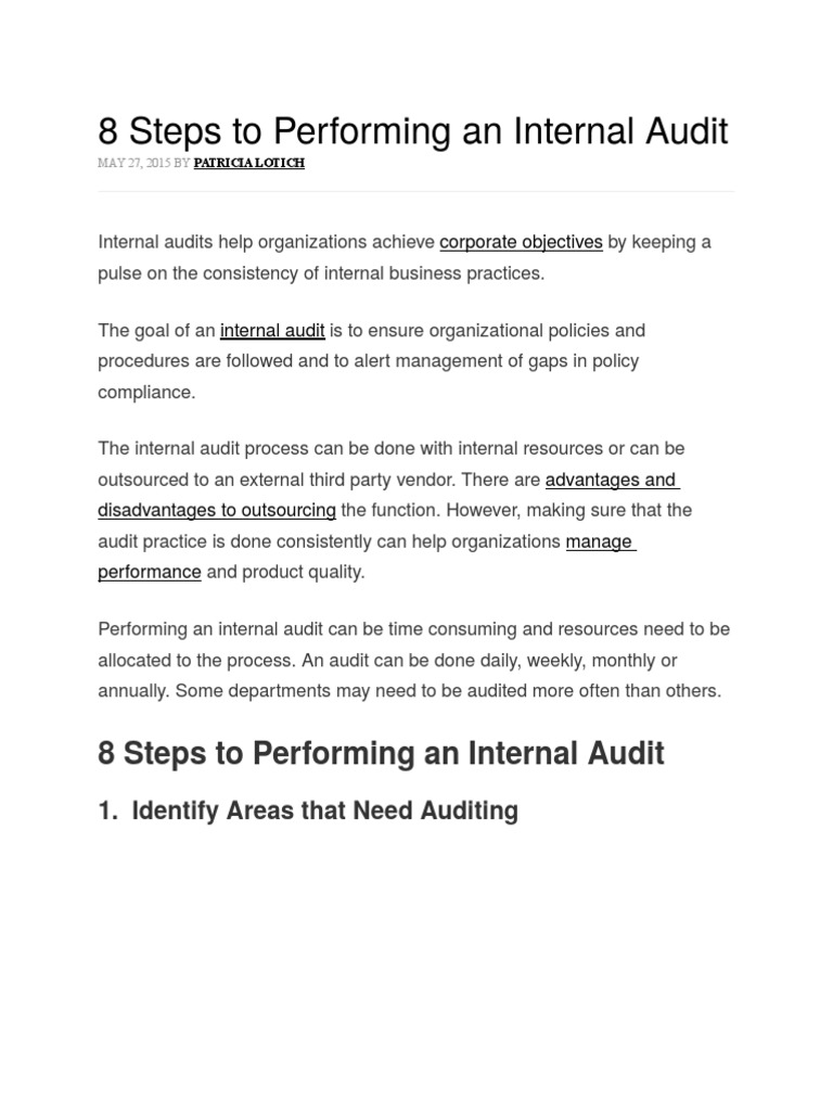 8 Steps To Performing An Internal Audit | PDF | Internal Audit | Audit