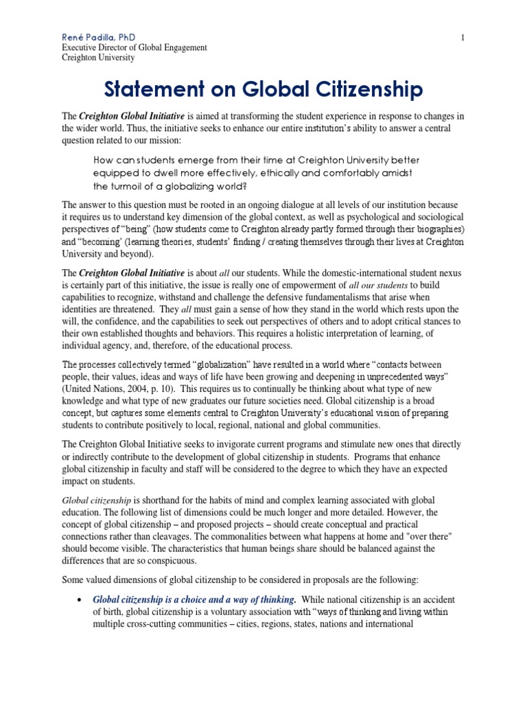 Statement On Global Citizenship | PDF | Citizenship | Empathy