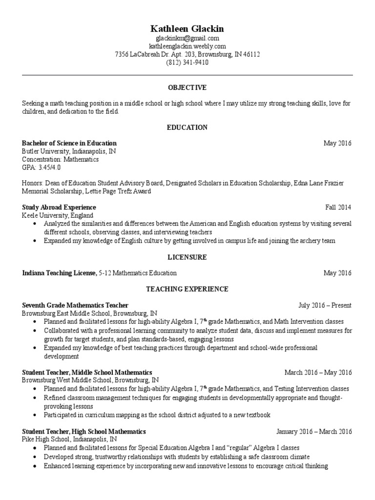 Teaching Resume | PDF | Lesson Plan | Homework