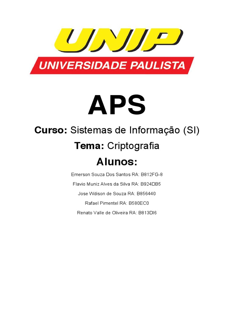 APS UNIP de Criptografia | Criptografia | Criptografia de Chave Pública ...