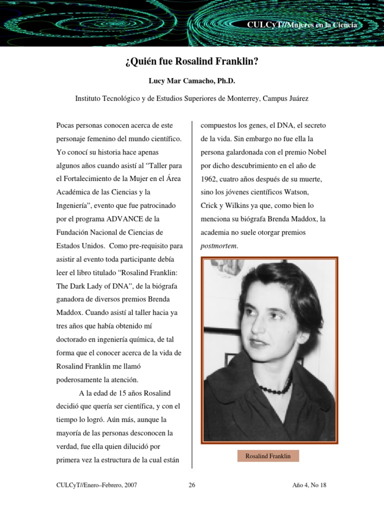 Quien Fue Rosalind Franklin PDF | PDF | Francis Crick | James Watson