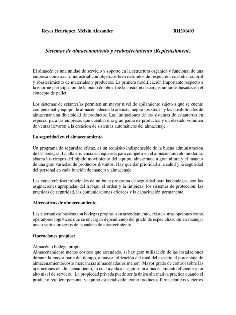 Sistemas de Almacenamiento y Reabastecimiento | PDF | Almacén | Costo