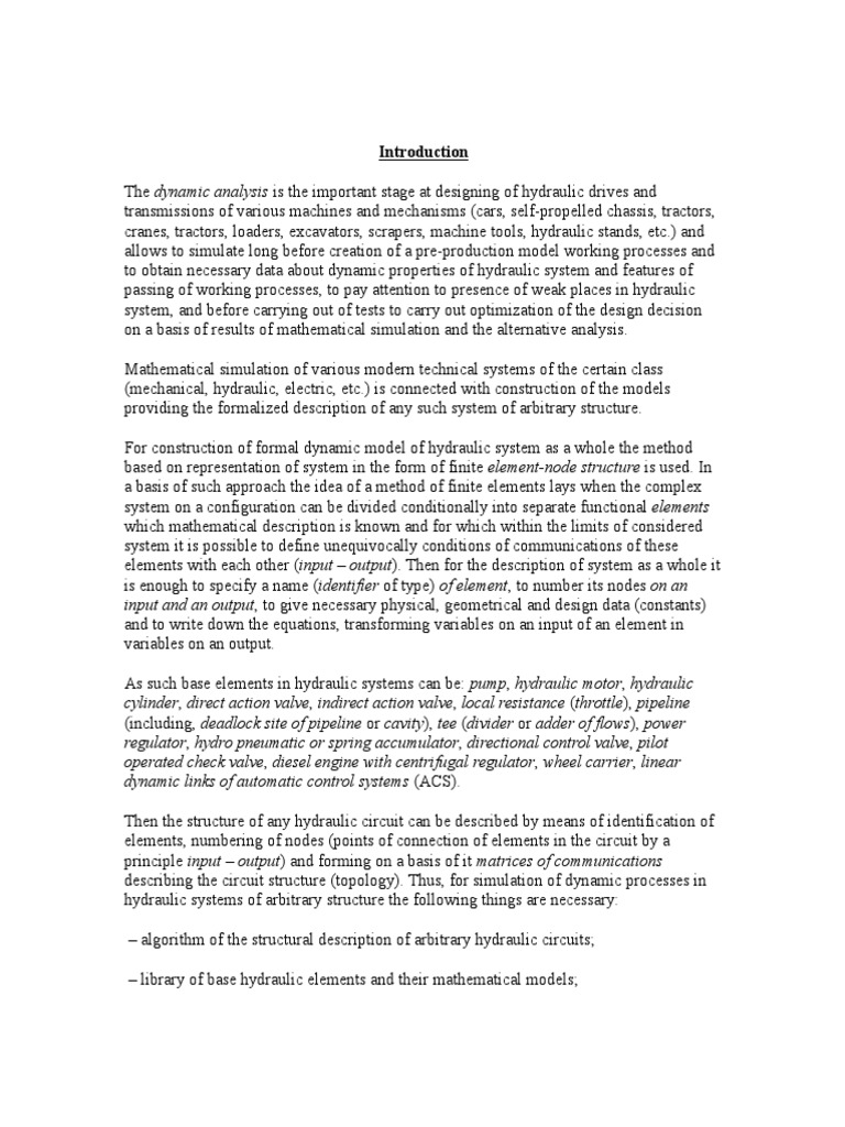 Dynamic Analysis of Hydraulic Drives | PDF | Mathematical Model | Valve
