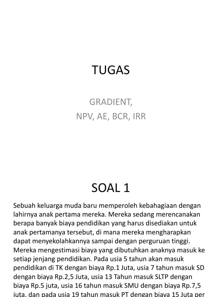 Tugas NPV, Ae, BCR, Irr DG Jawaban | PDF