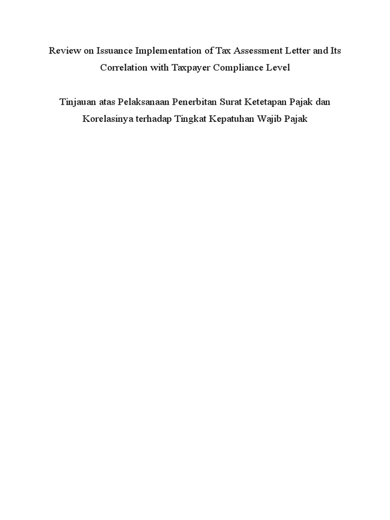 Review On Issuance Implementation of Tax Assessment Letter and Its ...