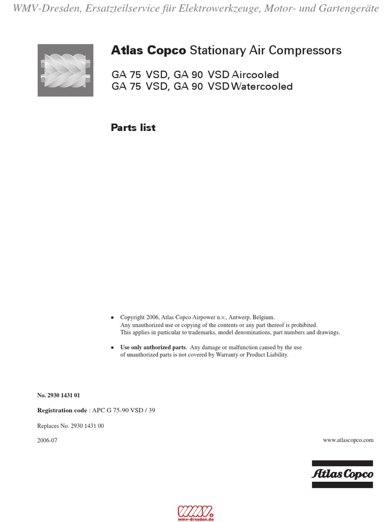 GA 75 VSD, GA 90 VSD Kompressoren Atlas Copco | PDF