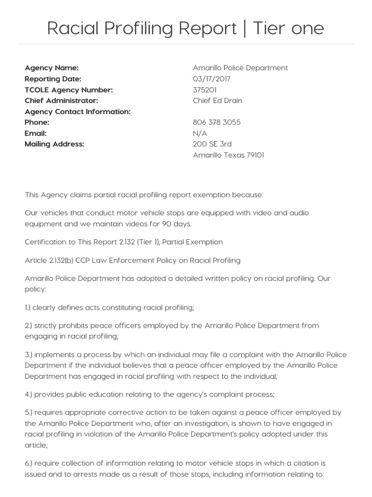 APD Racial Profiling Report | PDF | Racial Profiling | Race And ...