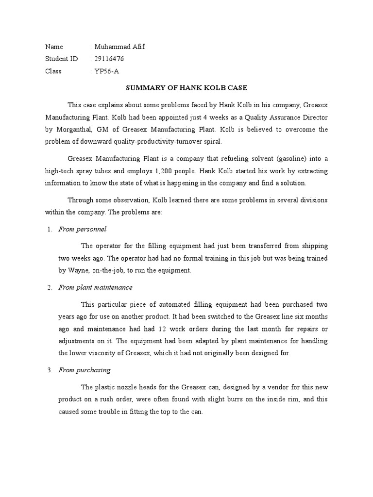 Hank Kolb Case | PDF | Production And Manufacturing | Business