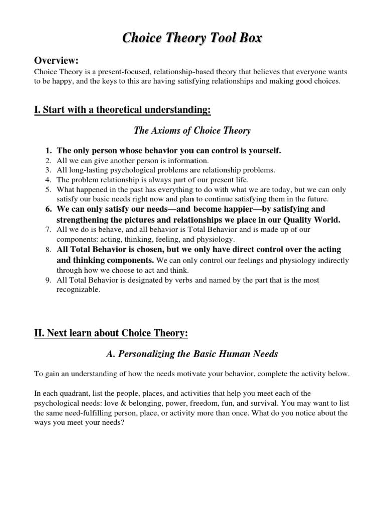 Choice Theory Toolbox PDF | PDF | Habits | Psychology