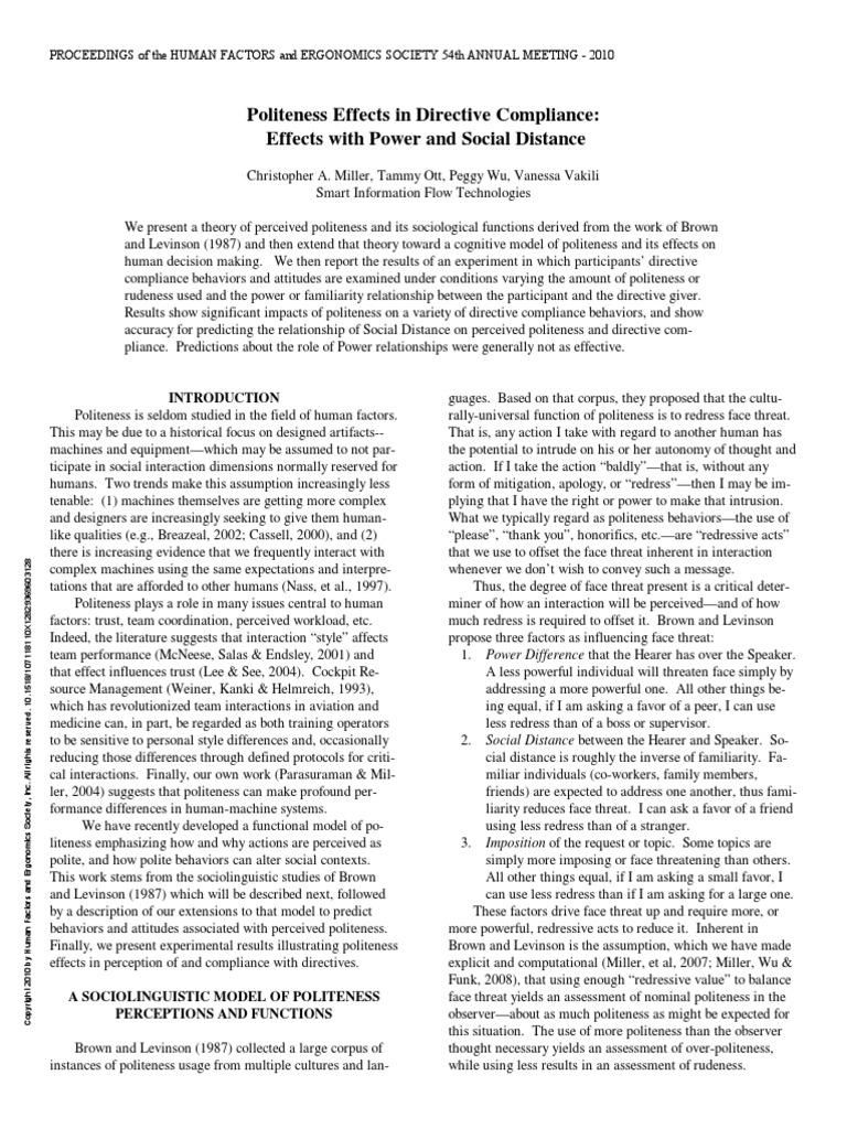 Politeness Effects in Directive Compliance: Effects With Power and ...