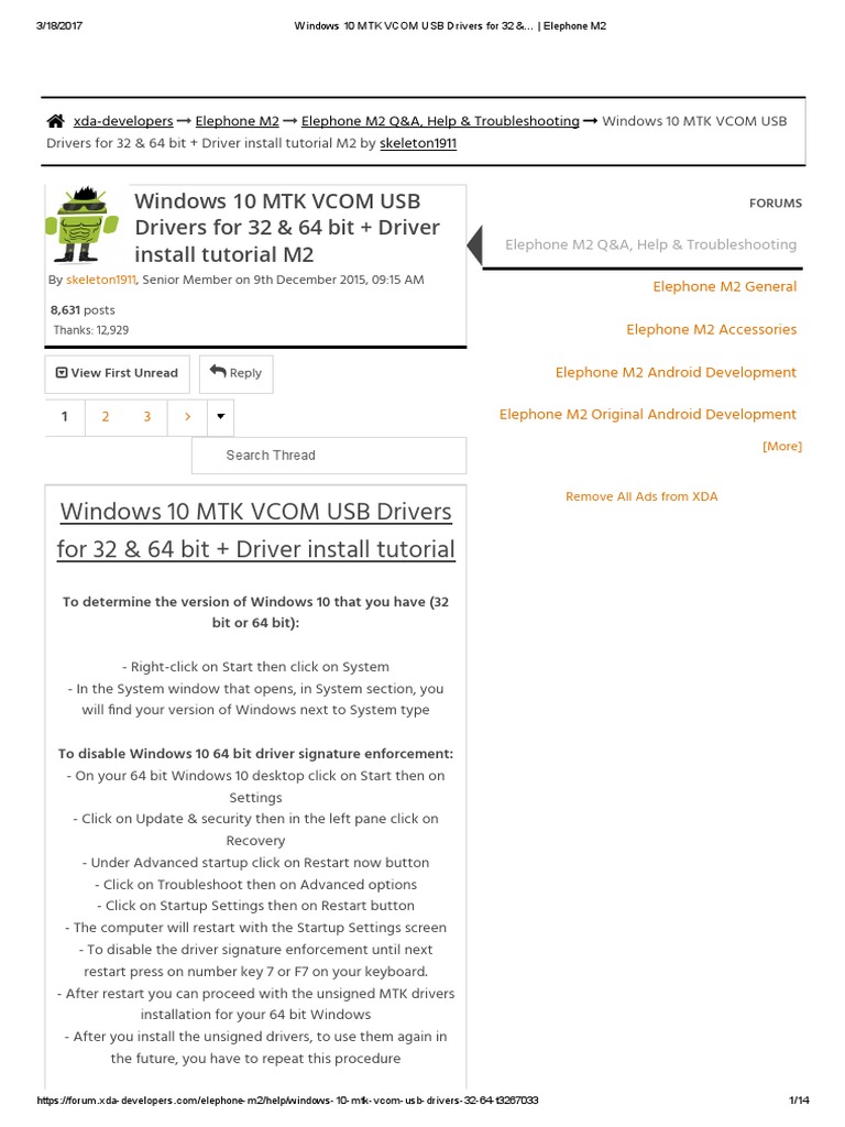 Windows 10 MTK VCOM USB Drivers For 32 & - Elephone M2 | PDF | Windows 10 | Android (Operating ...