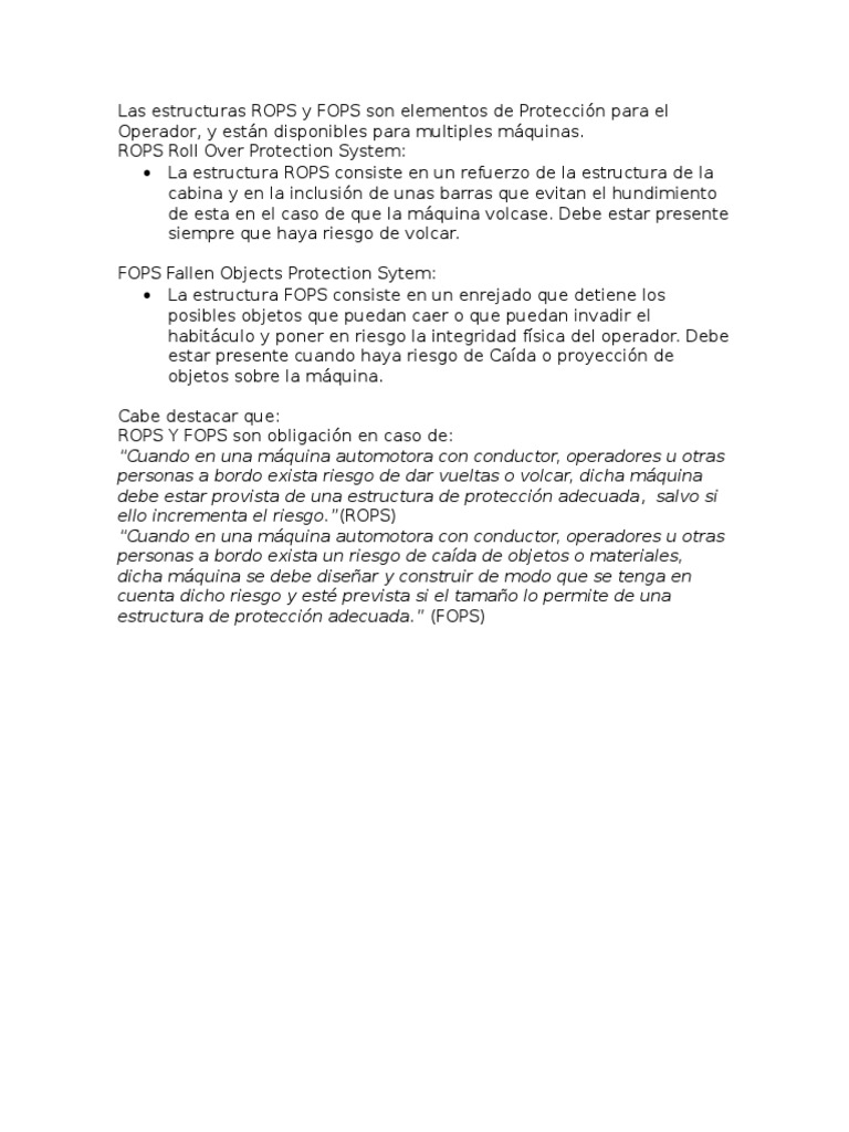 Las Estructuras ROPS y FOPS Son Elementos de Protección para El ...