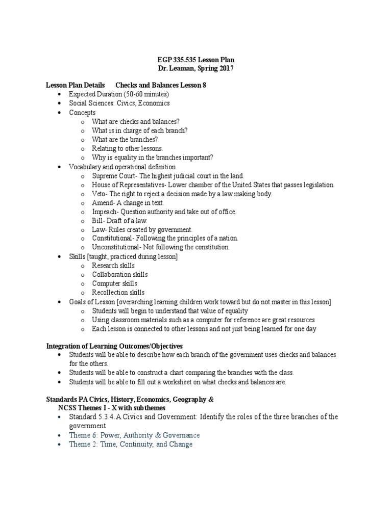 Checks and Balances Lesson Plan | PDF | United States Congress ...