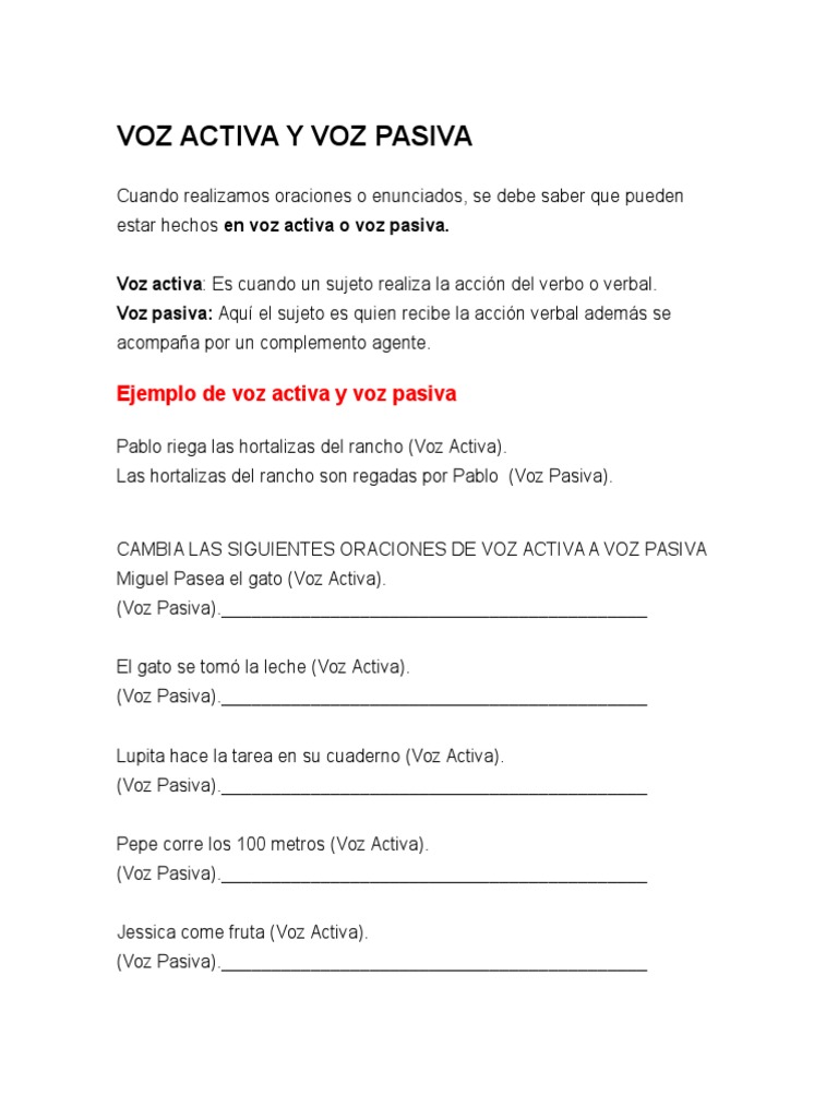 Ejercicios para Imprimir Voz Pasiva y Activa | PDF