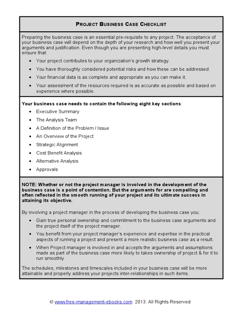 Fme Project Business Case Checklist | PDF