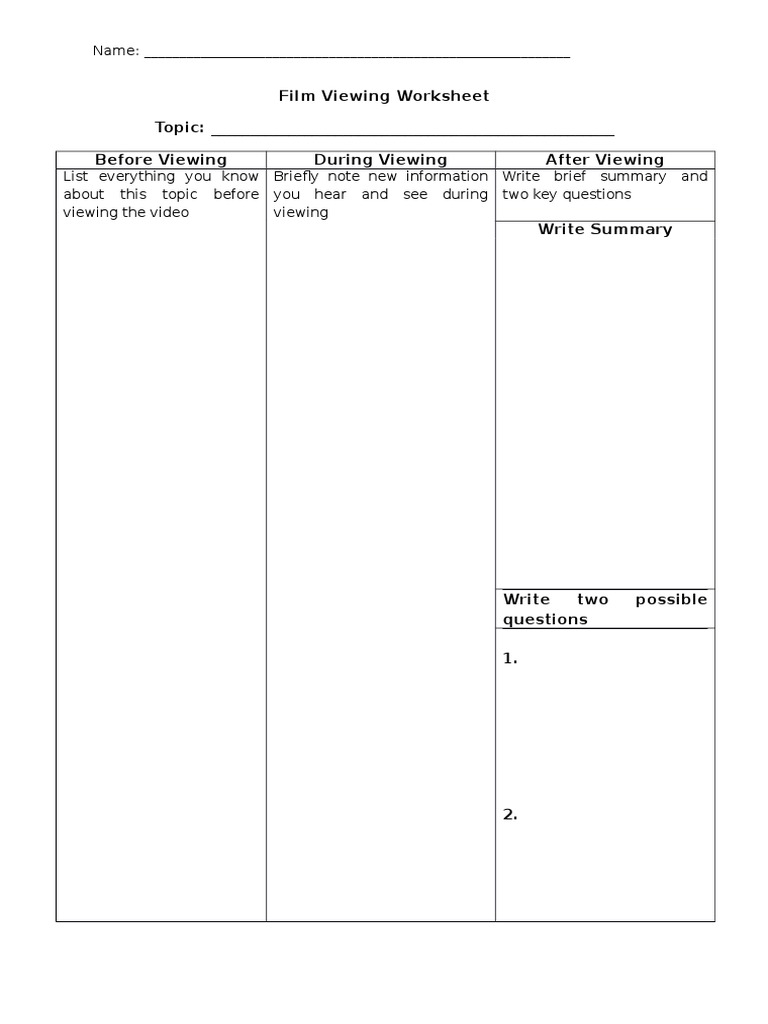 Film Viewing Worksheet | PDF