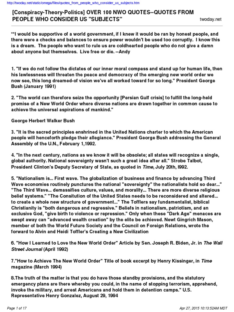 100 Nwo Quotes - Quotes From People Who Consider Us - Subjects - 17 ...
