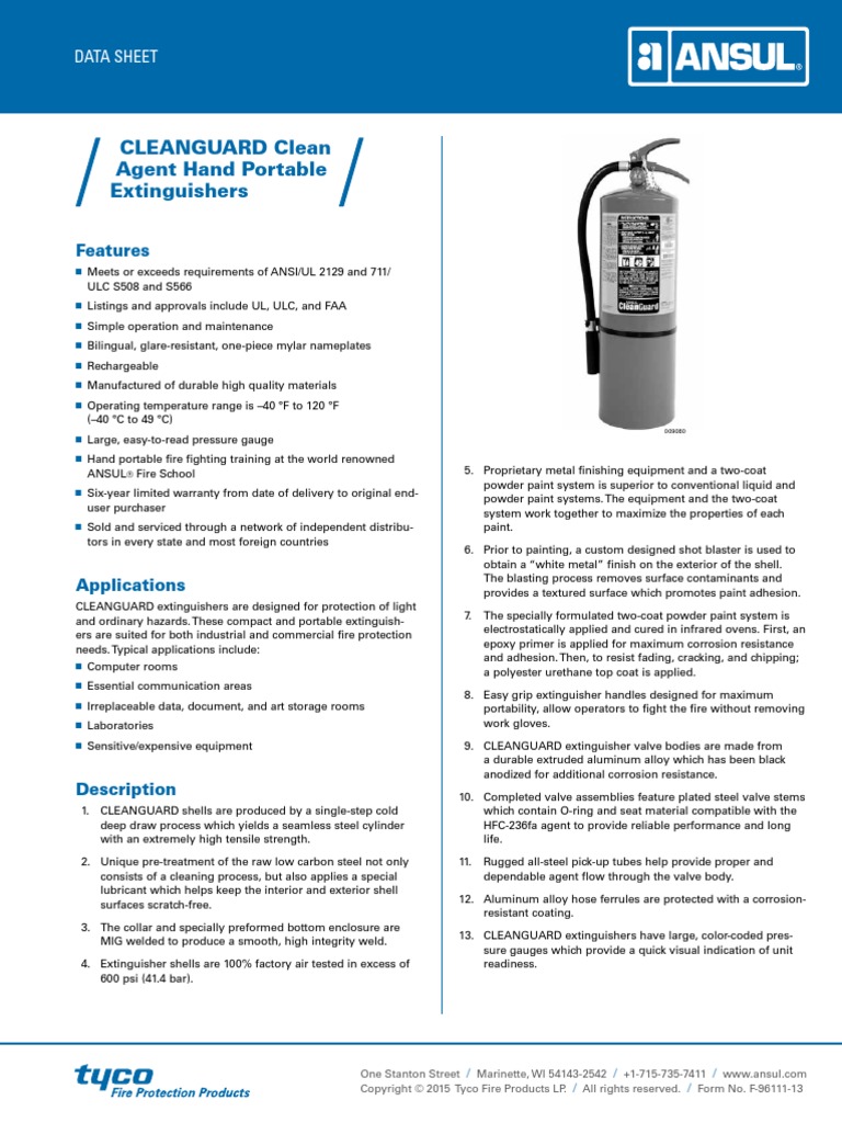 CLEANGUARD Clean Agent Extinguishers Data | PDF | Paint | Toxicity