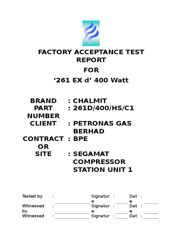 Factory Acceptance Test Report for CHALMIT | PDF