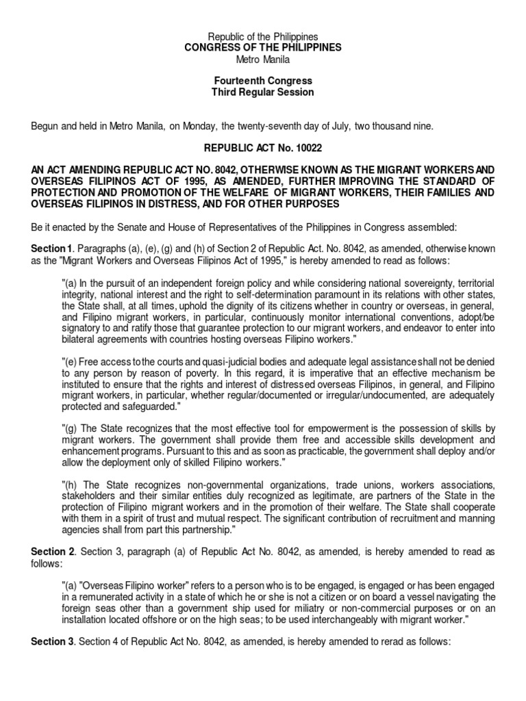 RA 8485 | Migrant Worker | Employment