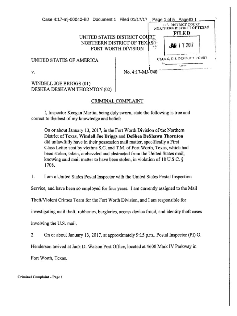 FW Mail Theft Complaint | PDF